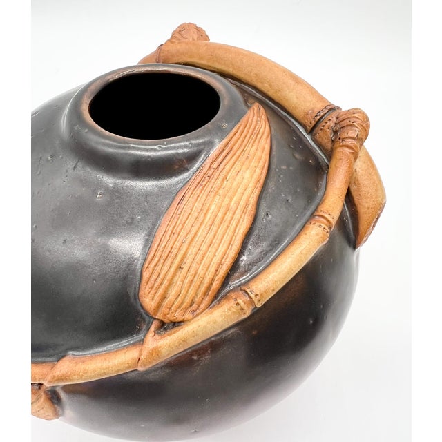 20th Century Asian Style Bamboo Motif Studio Pottery Vase | Chairish