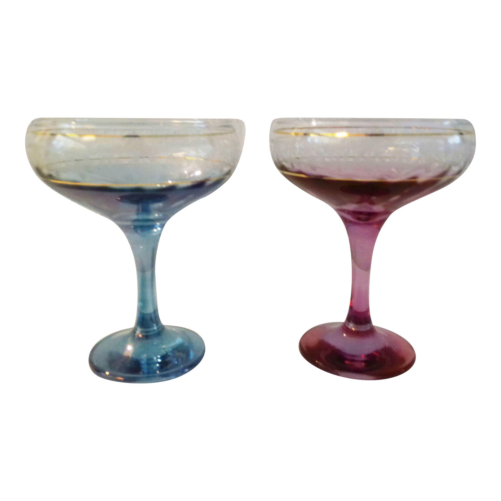 Vintage Toasting Etched Cascade Champagne Coupes, a Pair | Chairish