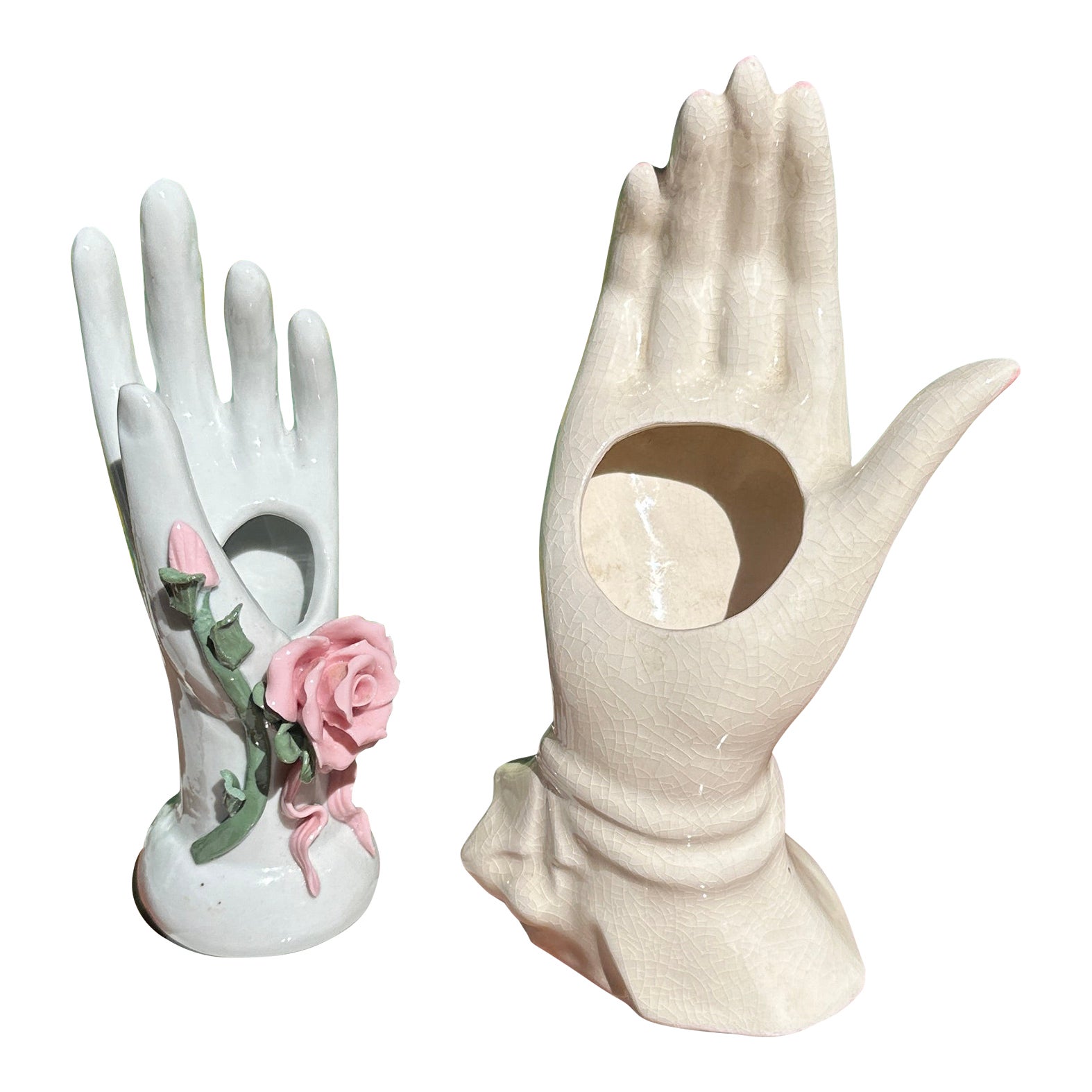 Pair of 1970s White Ceramic Hand Vases | Chairish