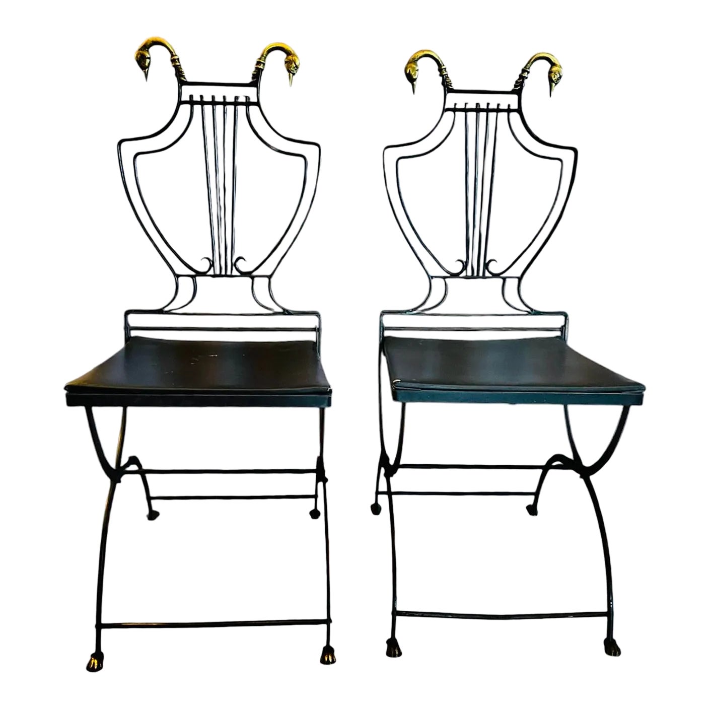 1920s Maison Style Black Iron Lyre Back Swan Chairs-Set of 2 | Chairish