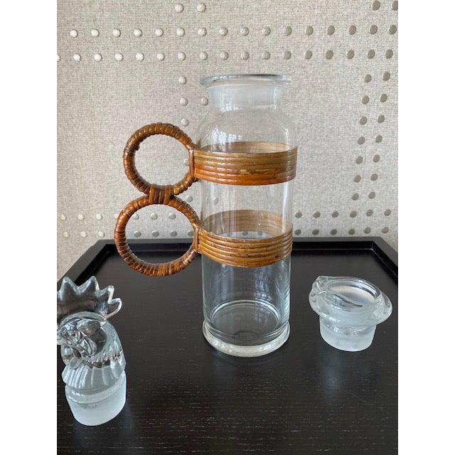 Mid Century Wicker Wrapped Glass Rooster Decanter in the Manner of Carl ...