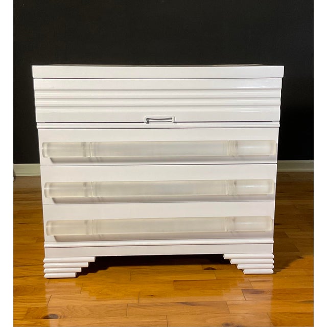 Pair Glamorous Modern Bedroom Chests White With Oversized Acrylic ...