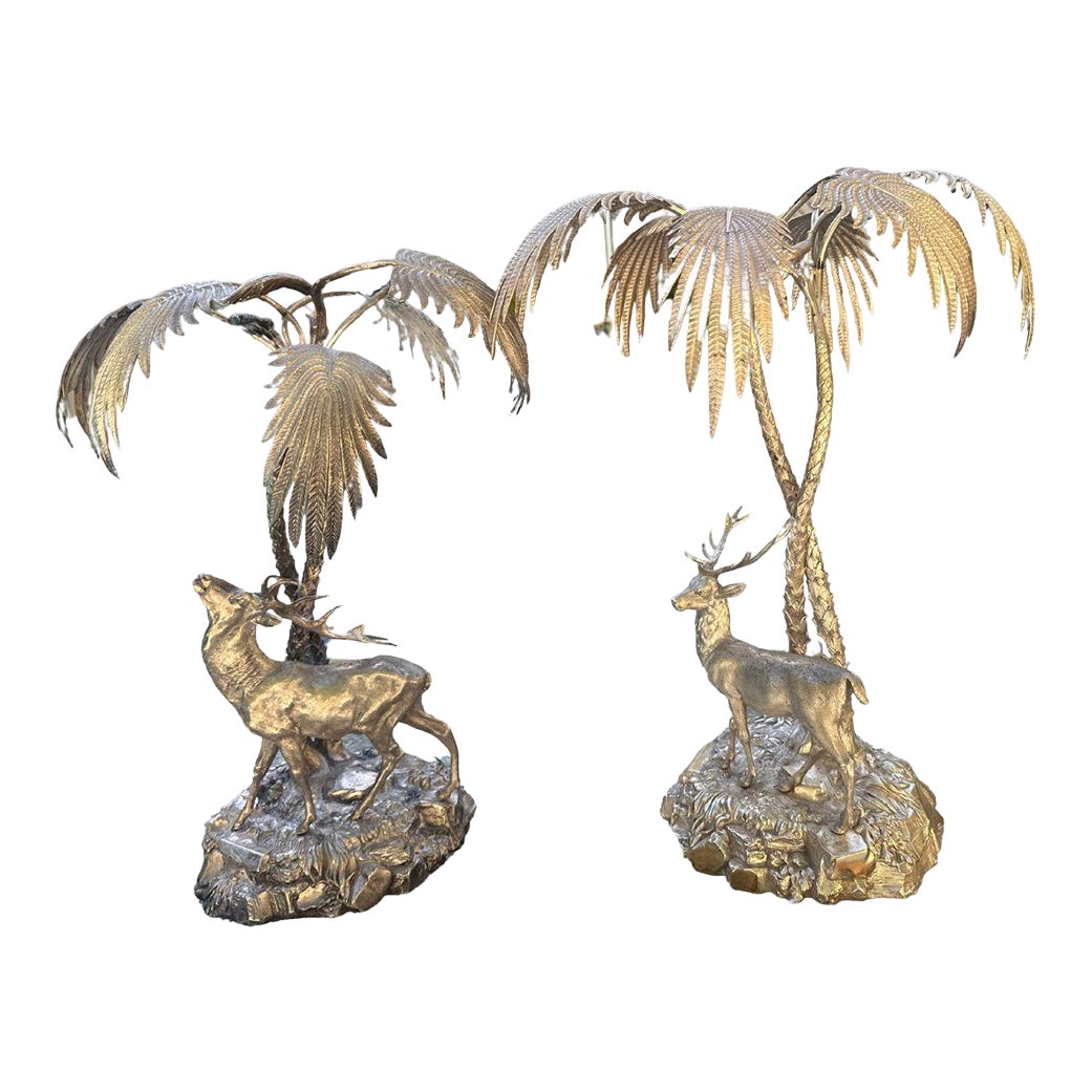 Large Pair of Mid 20th Century Silver Plated Stag Centerpieces | Chairish