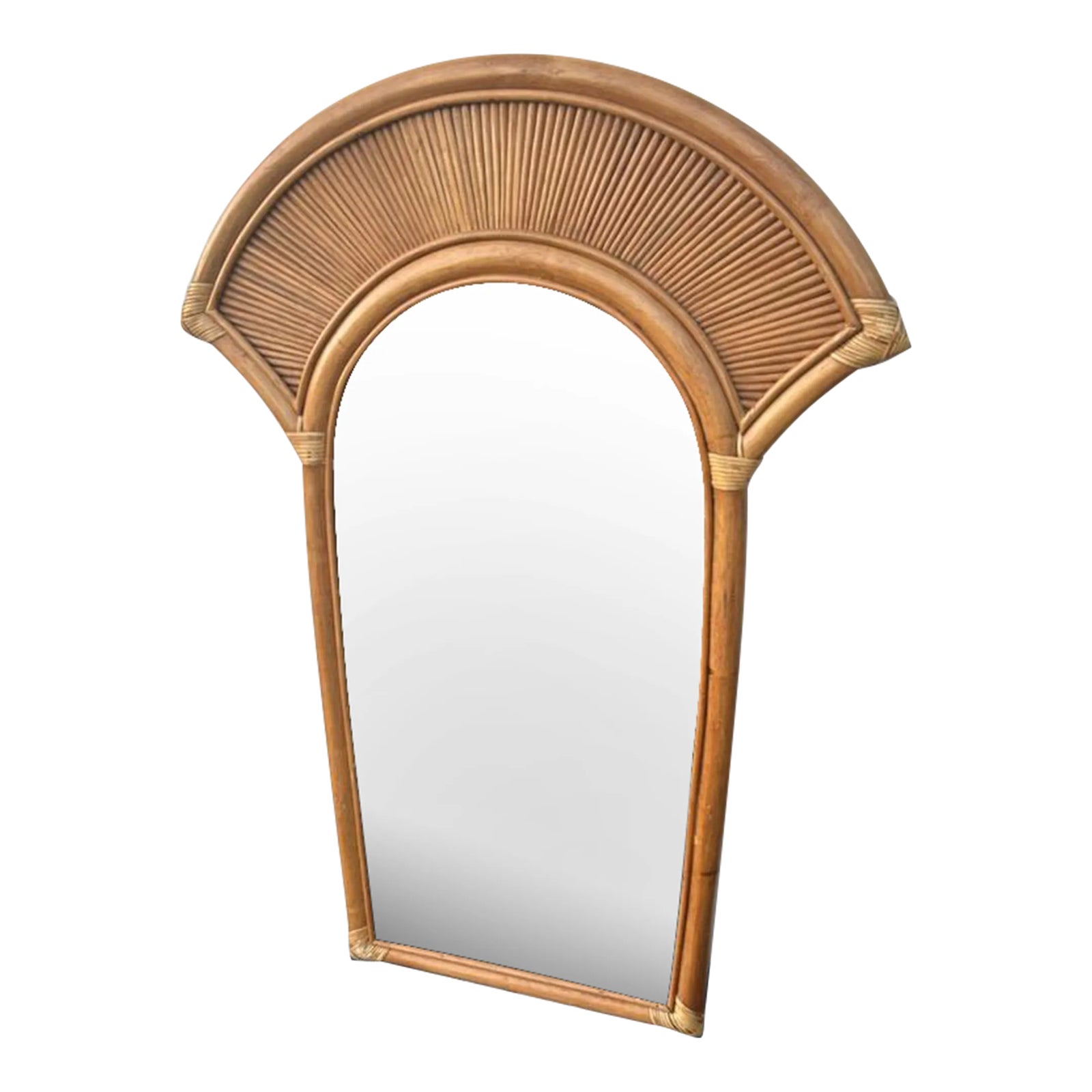 Vintage Wrapped Rattan Fan Shaped Mirror | Chairish