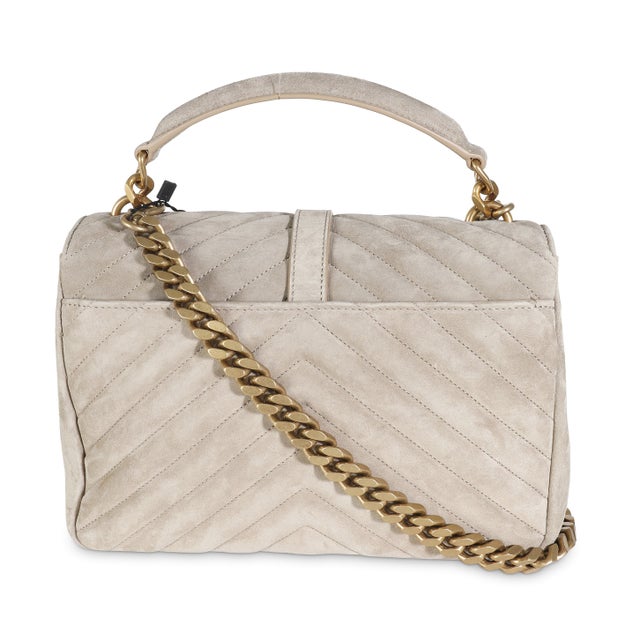 Saint Laurent Matt Gold Suede Medium College Bag | Chairish
