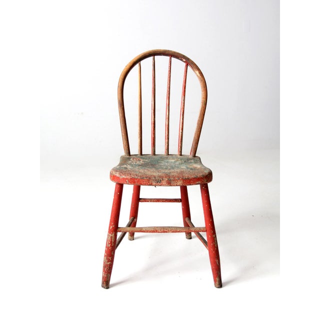 Antique Red Spindle Back Farmhouse Chair | Chairish