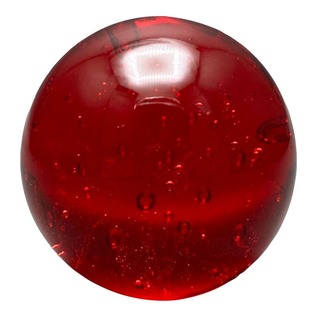 Late 20th Century Vintage Hand Blown Red Glass Paperweight With ...