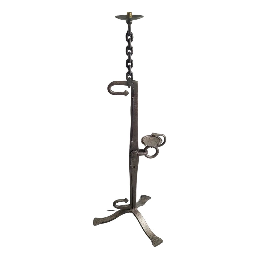 French Brutalist Chain & Arrows Floor Lamp in Iron, 1970s | Chairish