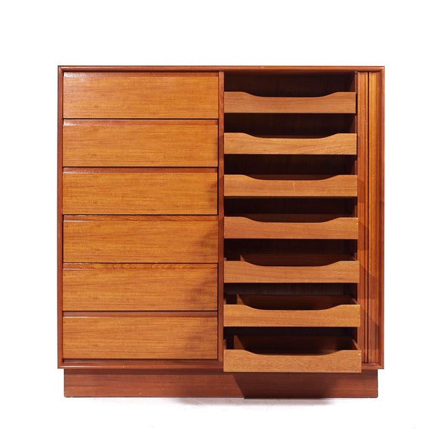 Danflex Mid Century Teak Tambour Door Gentlemans Chest Armoire | Chairish