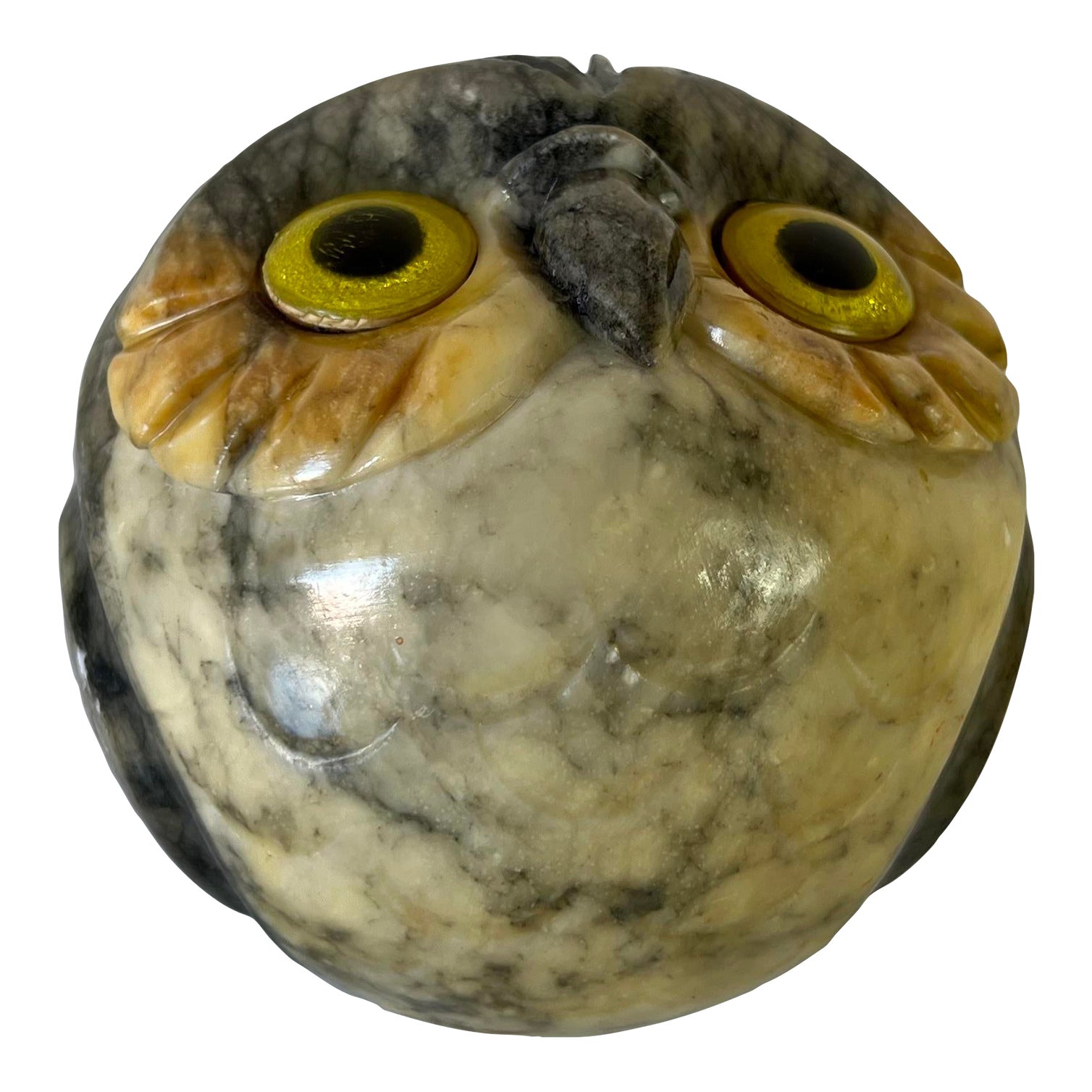 Vintage Italian Carved Alabaster Marble Owl Paperweight | Chairish