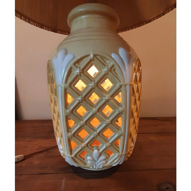 Mid Century Golden Yellow Lattice Reticulated Pair Lamps Xxl | Chairish