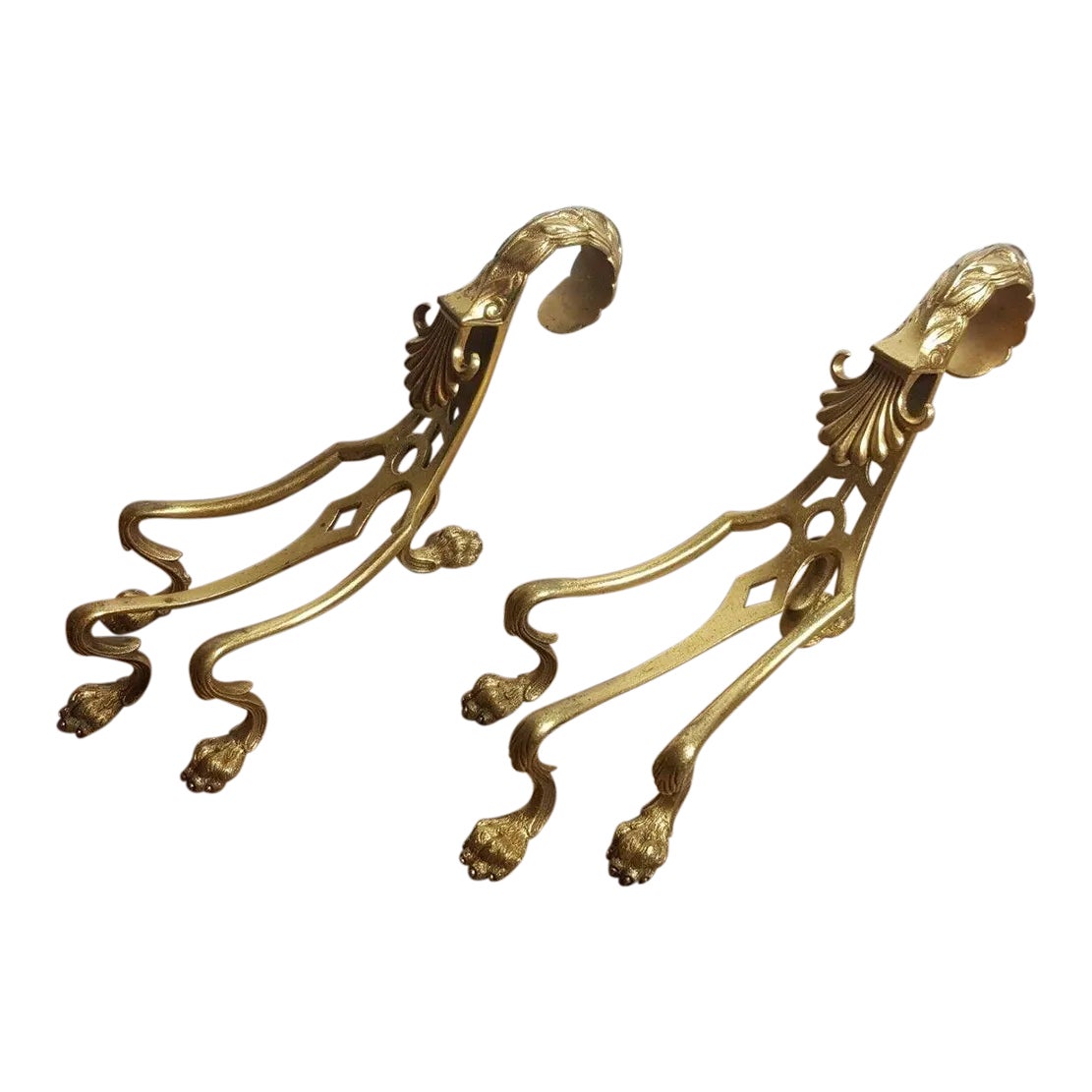 19thc Petit Antique British Georgian Bronze Fire Dogs Fireplace ...