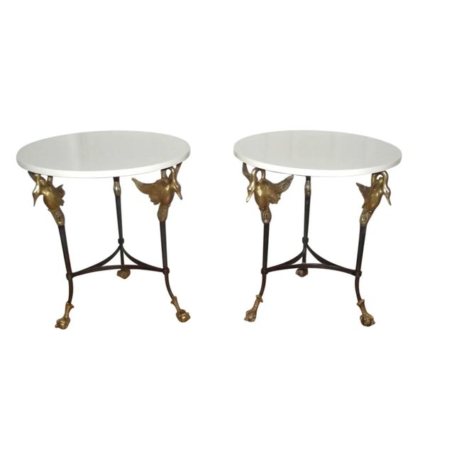 20th Century Empire Style Bronze Swan Side Tables, Pair - Attributed to ...