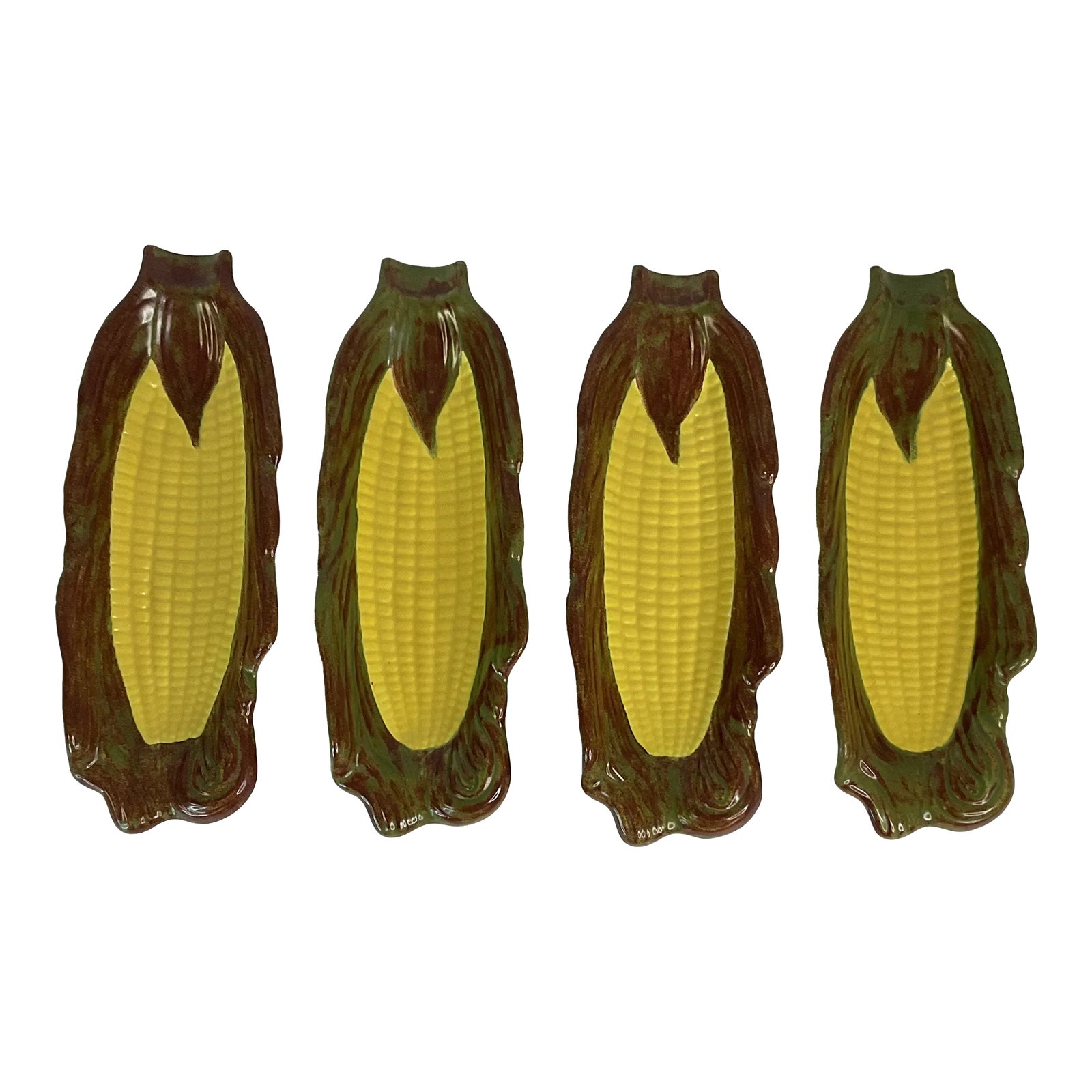 Vintage Americana Folk Art Ceramic Corn-on-the-Cob Dishes - Set of 4 ...