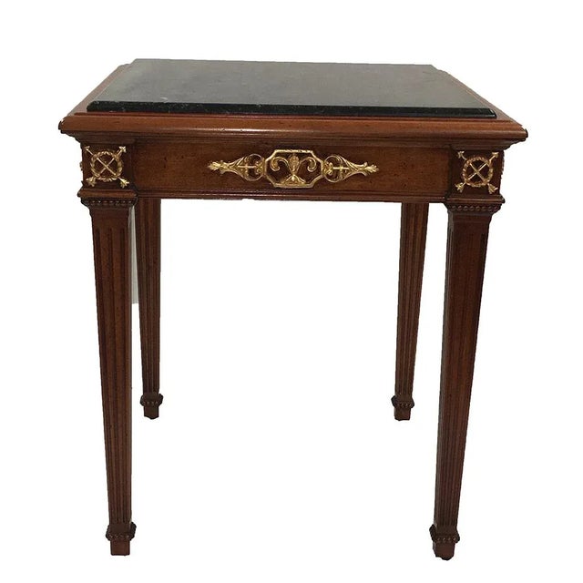 Antique Gold Finish Hardware Inset Marble Tops End Tables | Chairish