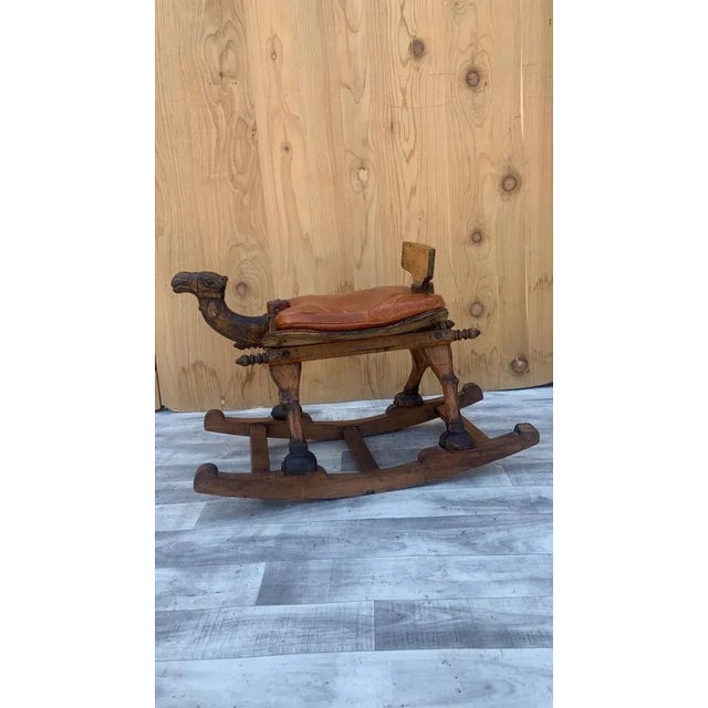 1930s Hand Carved Turkish Wood Camel Rocker With Leather Cushion Seat ...