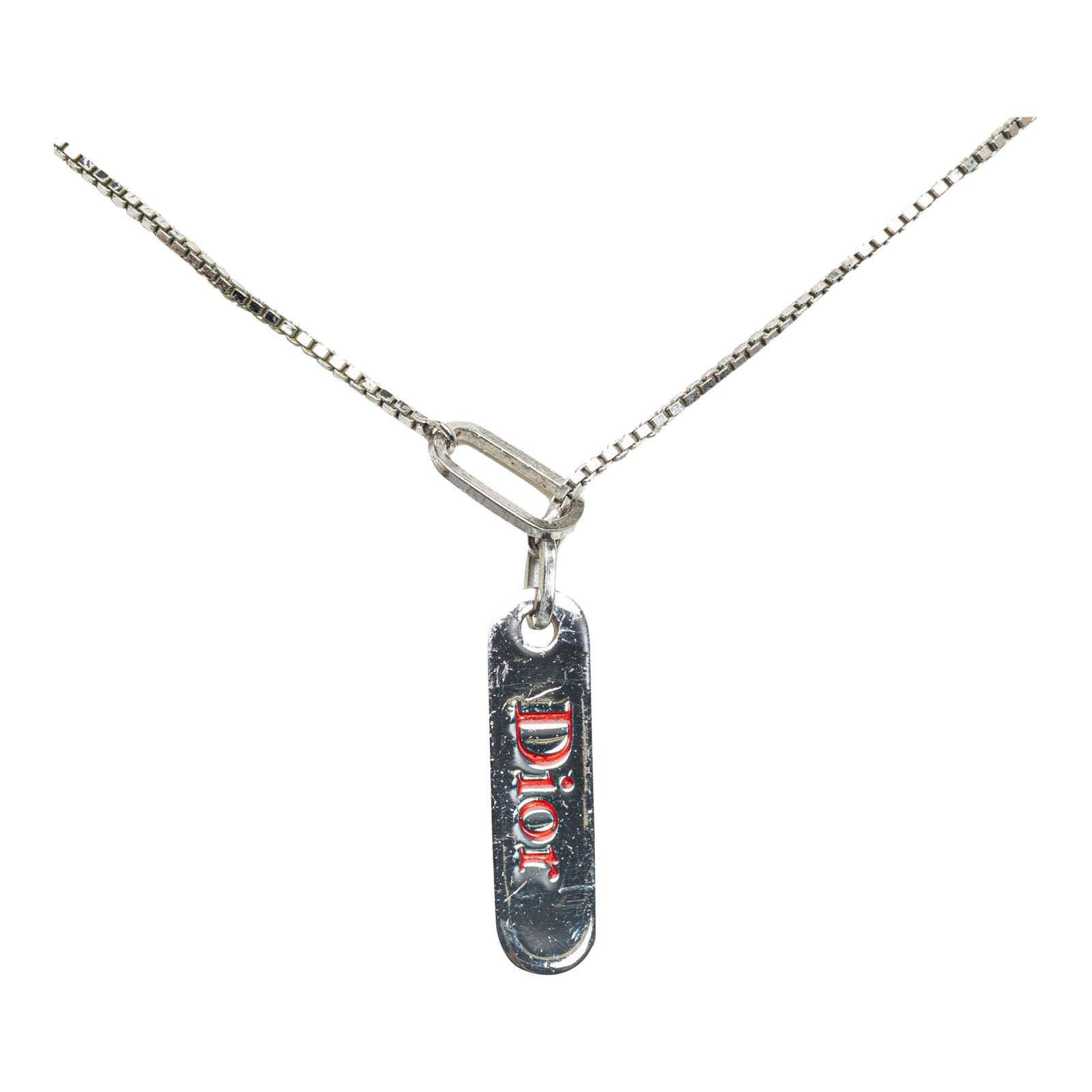 Dior Logo Plate Pendant Necklace Costume Necklace | Chairish