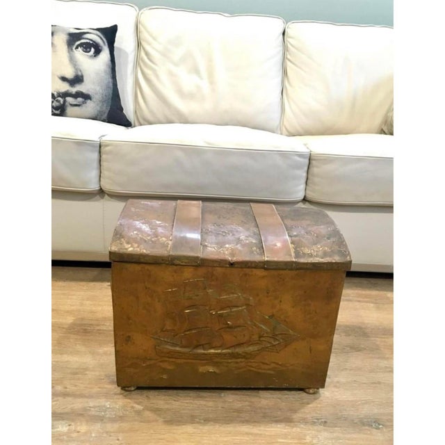 Early 20th Century Hammered Brass Kindling Box | Chairish