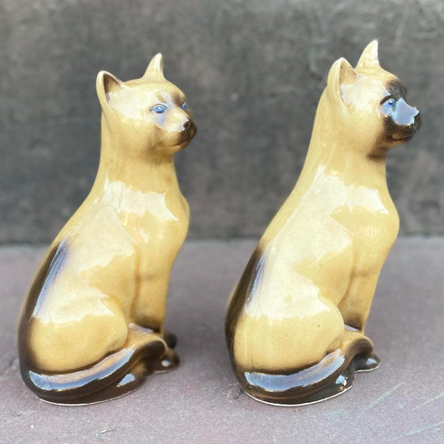 Mid 20th Century Ceramic Siamese Cats With Hand Painted Blue Eyes, Made ...