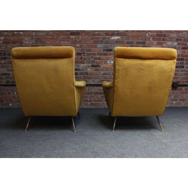 Vintage Italian Ochre Cotton Velvet and Brass Lounge Chairs | Chairish