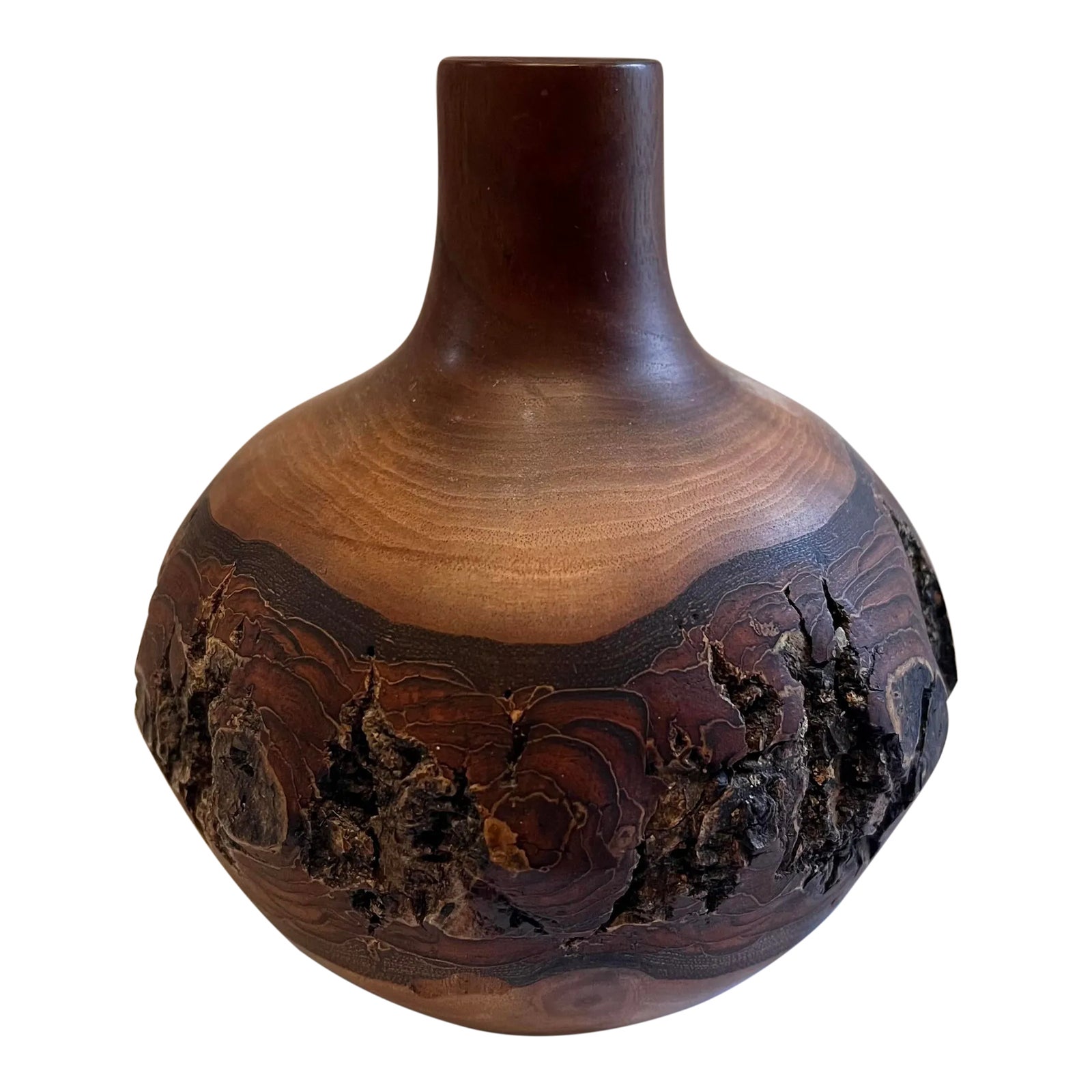 Late 20th Century Hand Turned Signed Wooden Vase | Chairish