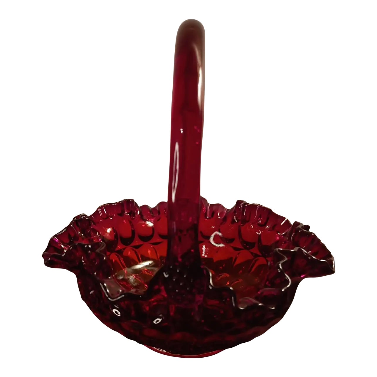 Vintage Fenton Ruby Red Thumbprint Pattern Ruffled Edge Basket Vase ...