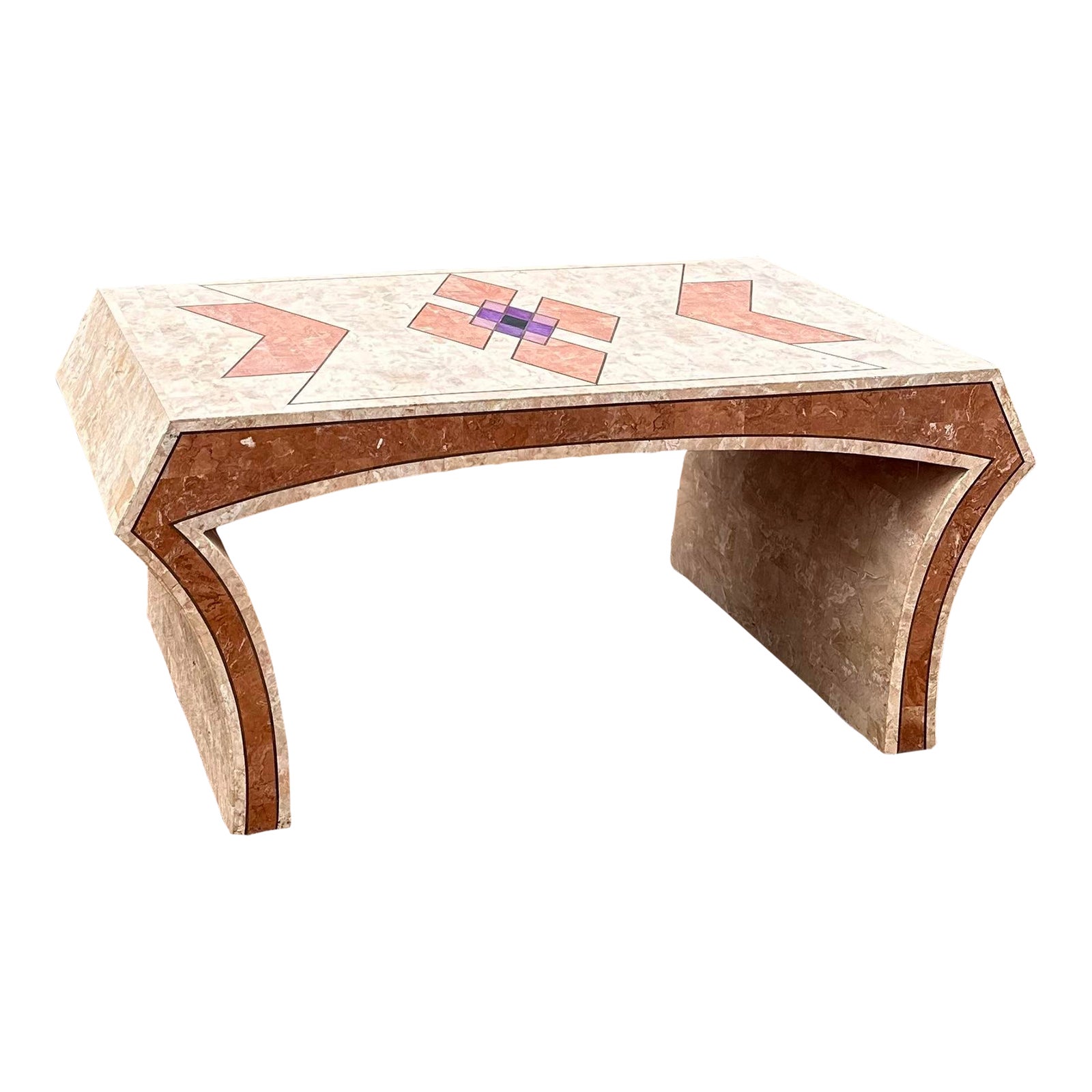 Mid 20th Century Vintage Tessellated Stone Brass Inlay Table After ...