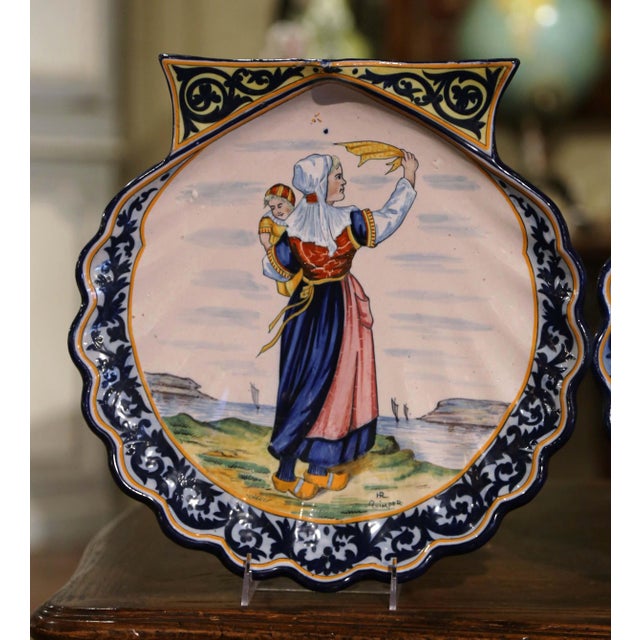 Pair of 19th Century French Painted Faience Shell-Form Platters Signed ...