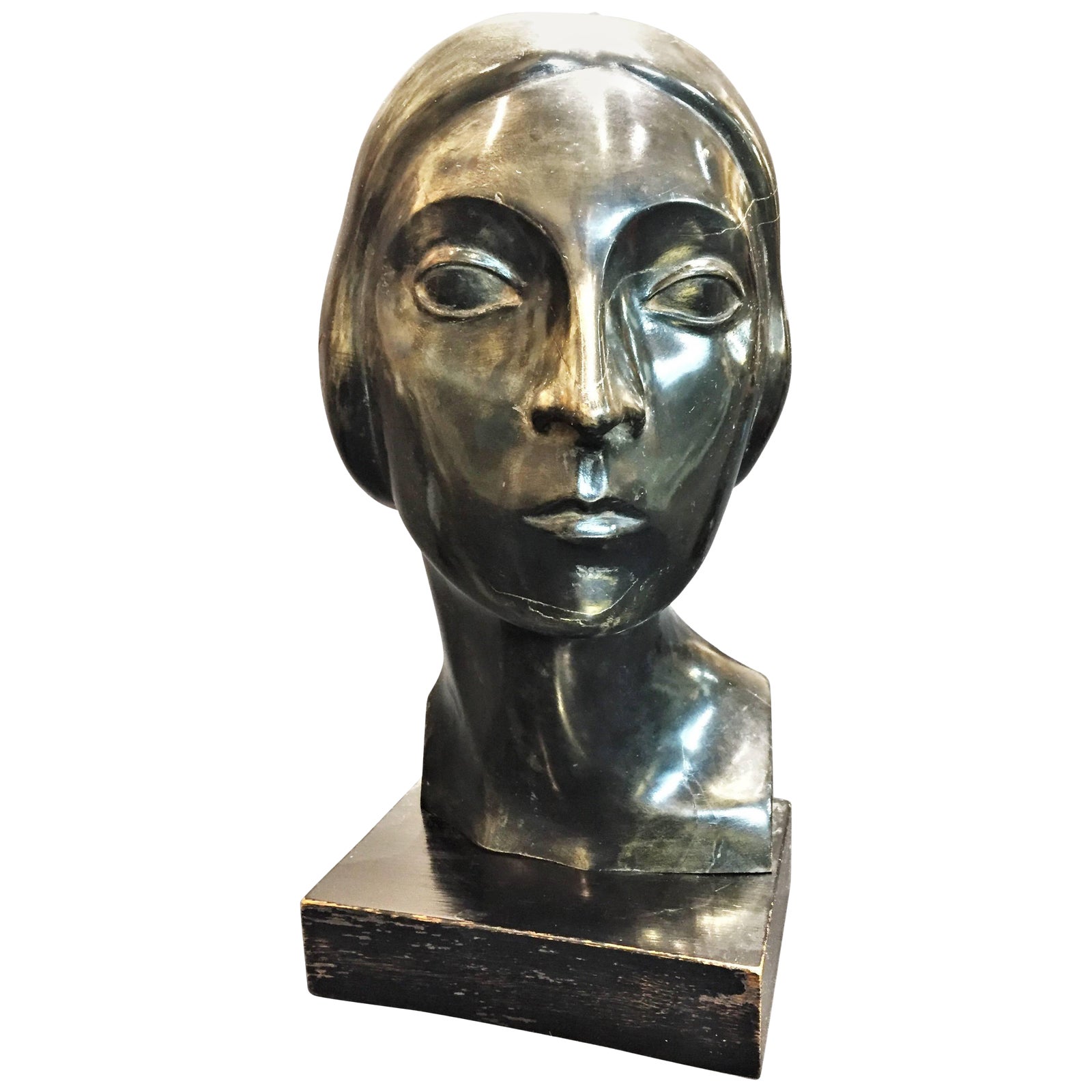 Erwin Kormendi-Frim, Head, Hand-Carved Ebonized Wood Sculpture, Circa ...
