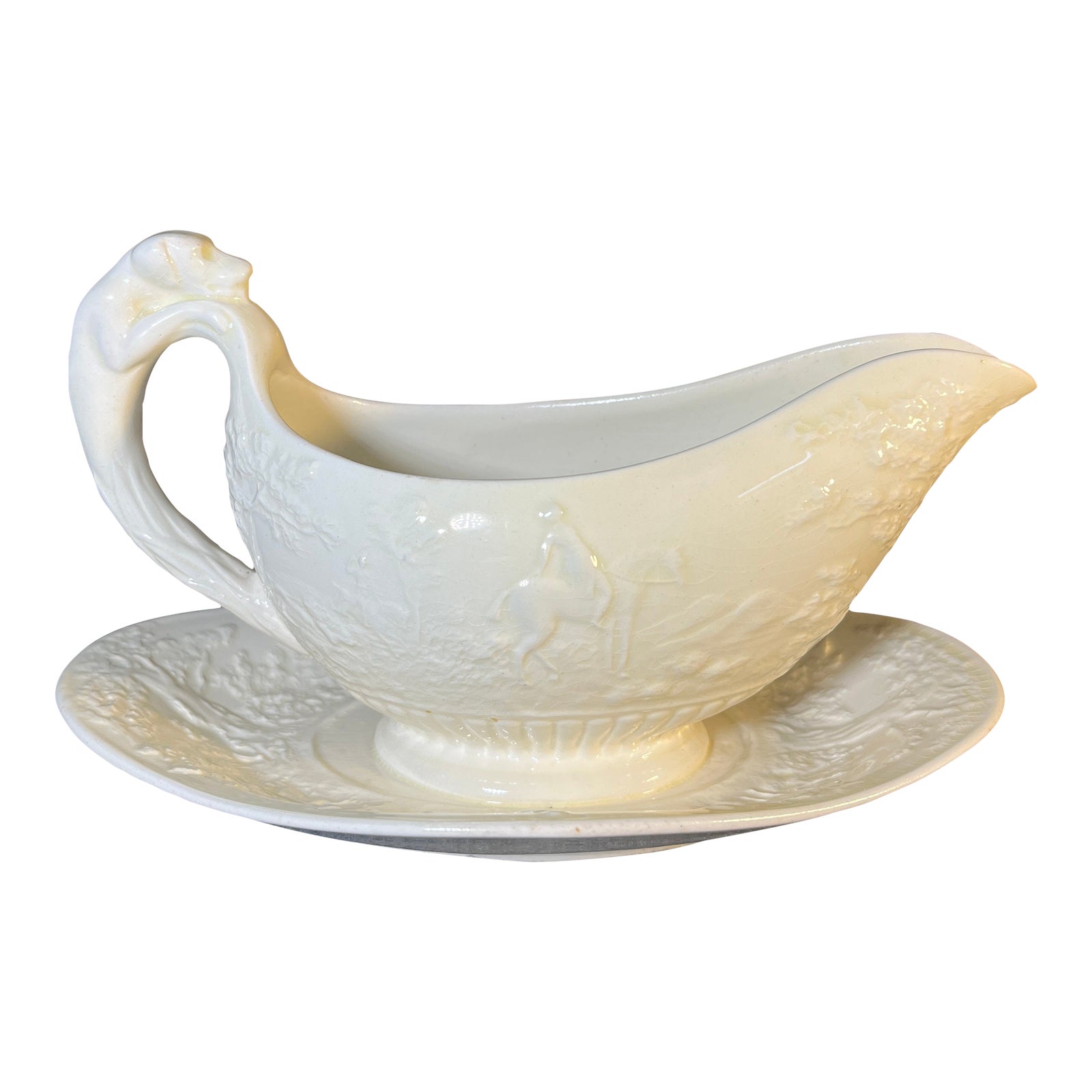 Early 20th Century D’ye Ken John Peel White by Wedgwood Gravy Boat With ...