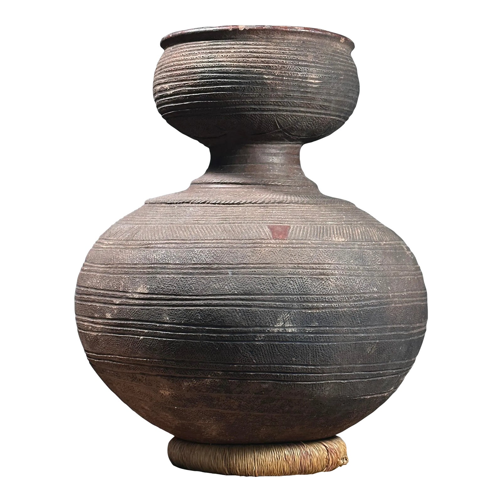 Antique African Nupe Double Gourd Clay Water Jar With Stand | Chairish