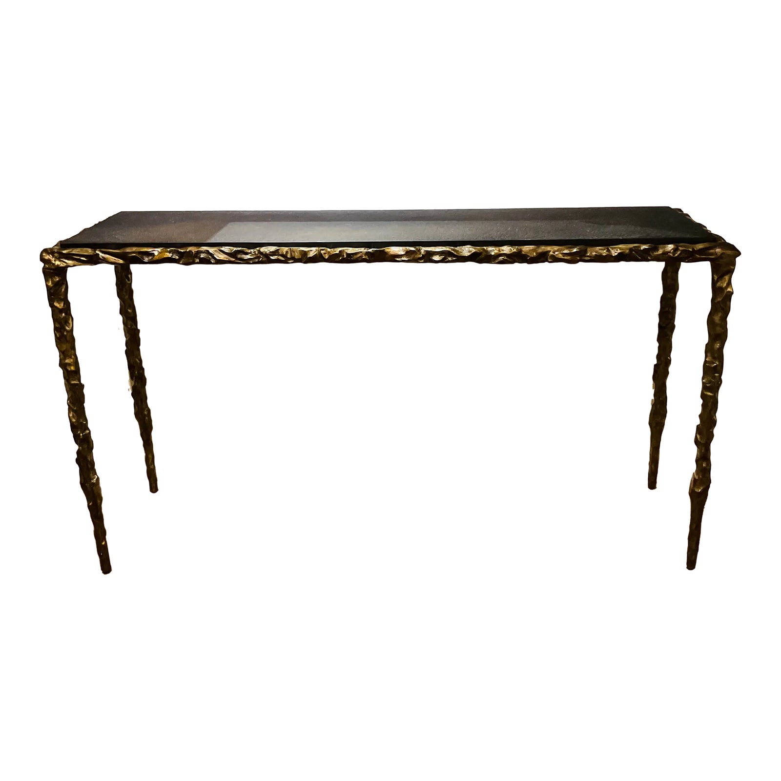 Revelation Organic Modern Black and Brass Lava Console Table | Chairish