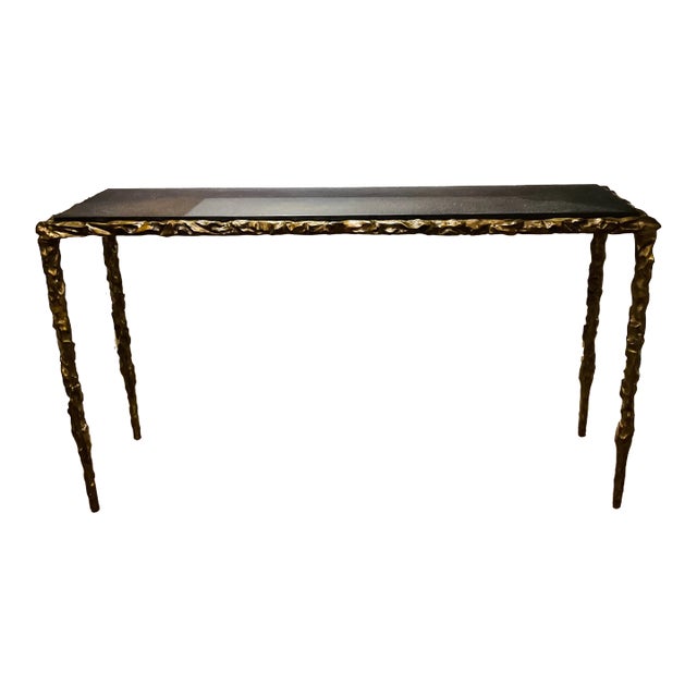 Revelation Organic Modern Black and Brass Lava Console Table | Chairish