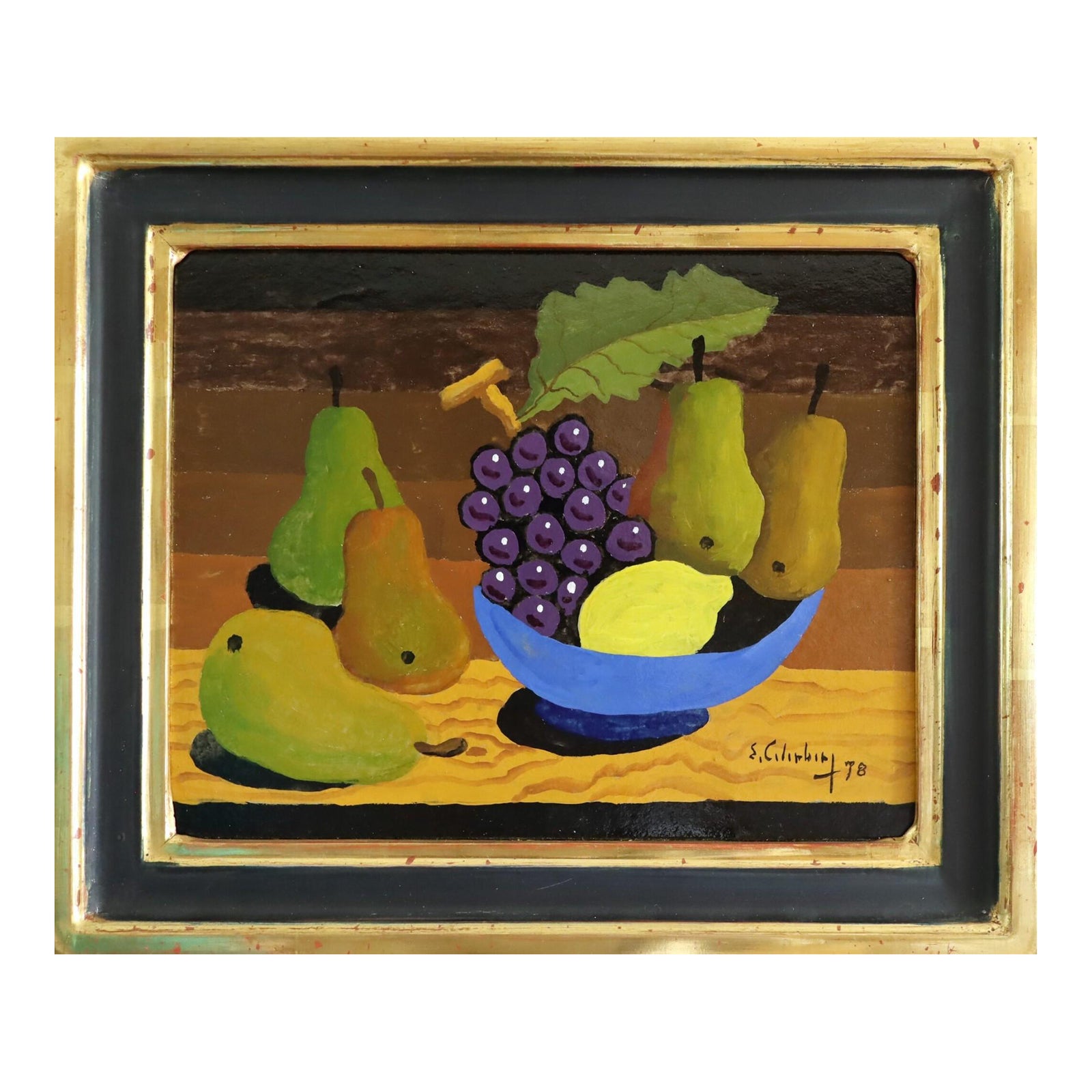 1978 Modernist 'Blue Bowl & Pears' Vintage Original Still Life Tempera ...