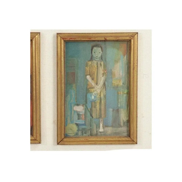 Circa 1960’s Triptych Featuring Mid Century Modern Prints of Women in a Carved Wood Frame | Chairish