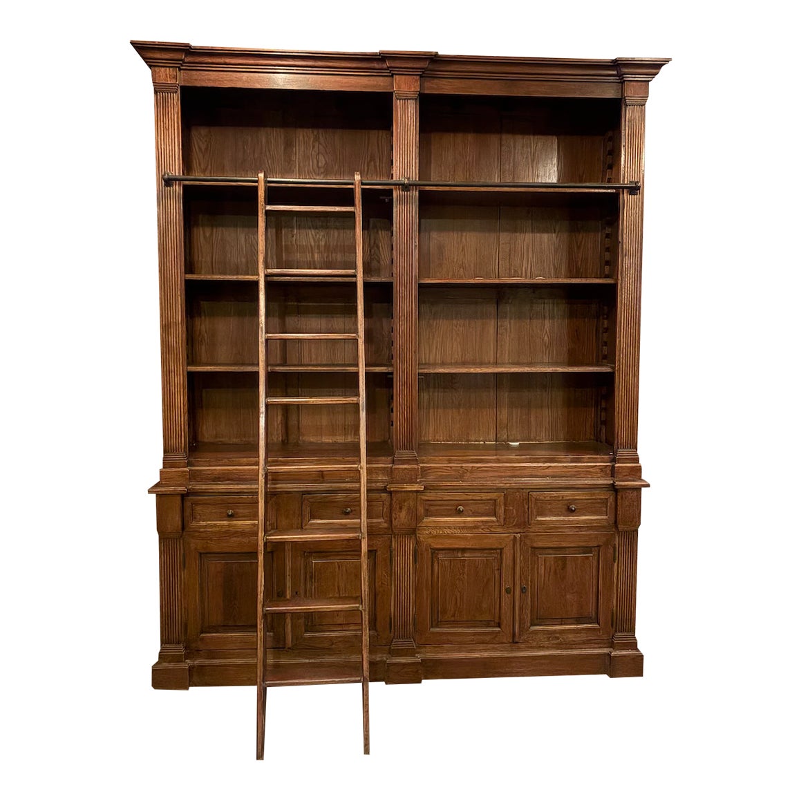 Antique 19th Century Oak Bookcase With Ladder | Chairish