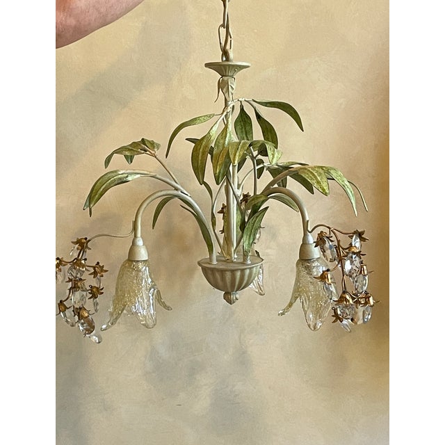 1990s Huarco by Elk Seashell Sage Green, Floral, Glass and Gold 3 Light ...