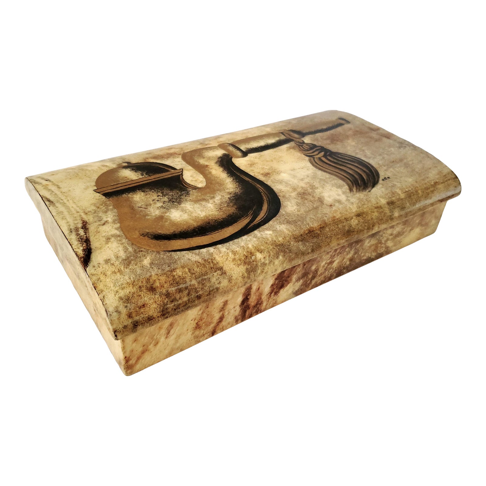 Aldo Tura Fornasetti Style Brown GoatSkin Parchment Box With Hand ...