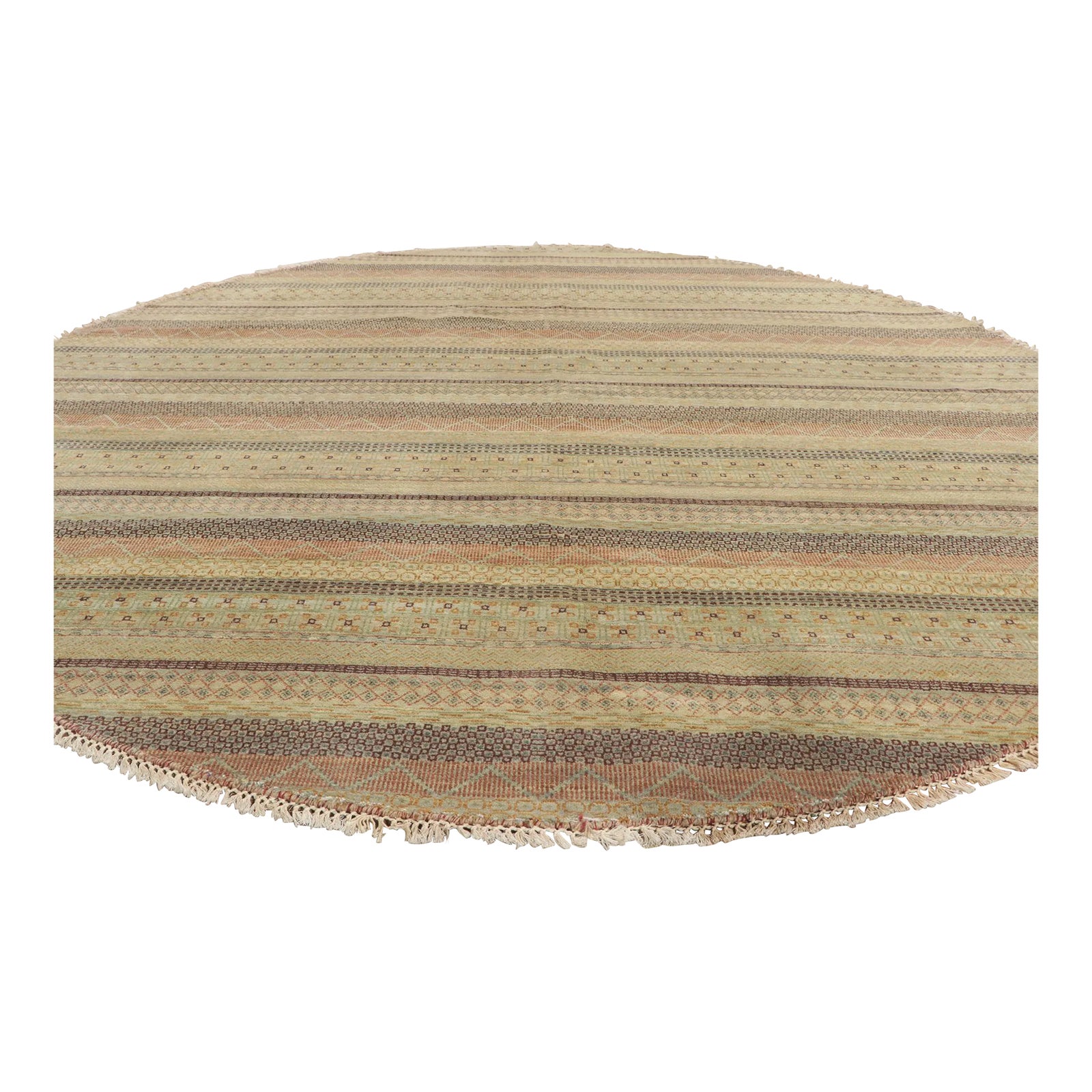 Transitional Striped Round Rug - 08'00 X08'00 | Chairish