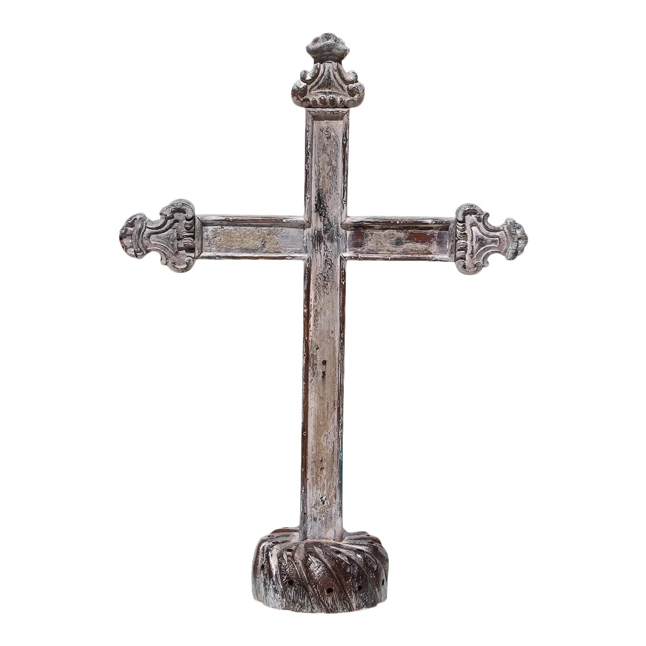 18th Century Portuguese White Baroque Wooden Cross | Chairish