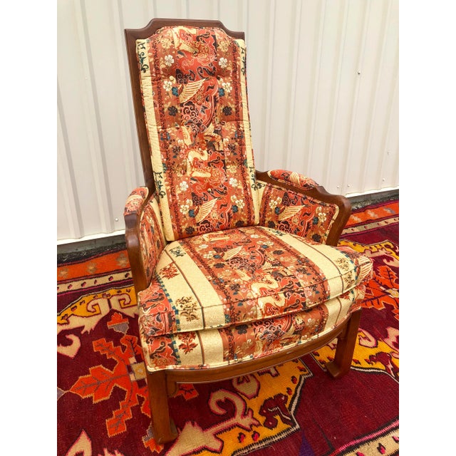 Mid-Century Modern Red Asian Chinoiserie Upholstered Arm Chair | Chairish