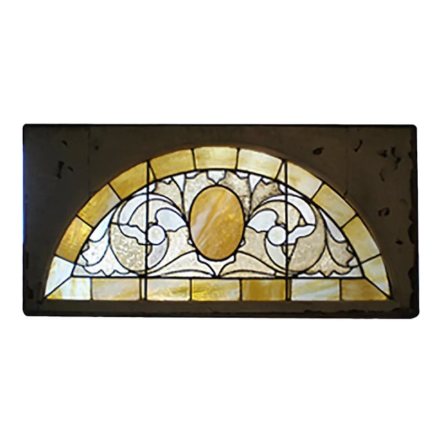 Circa 1900 Abstract Foliate Half Round Yellow Stained Glass Transom ...