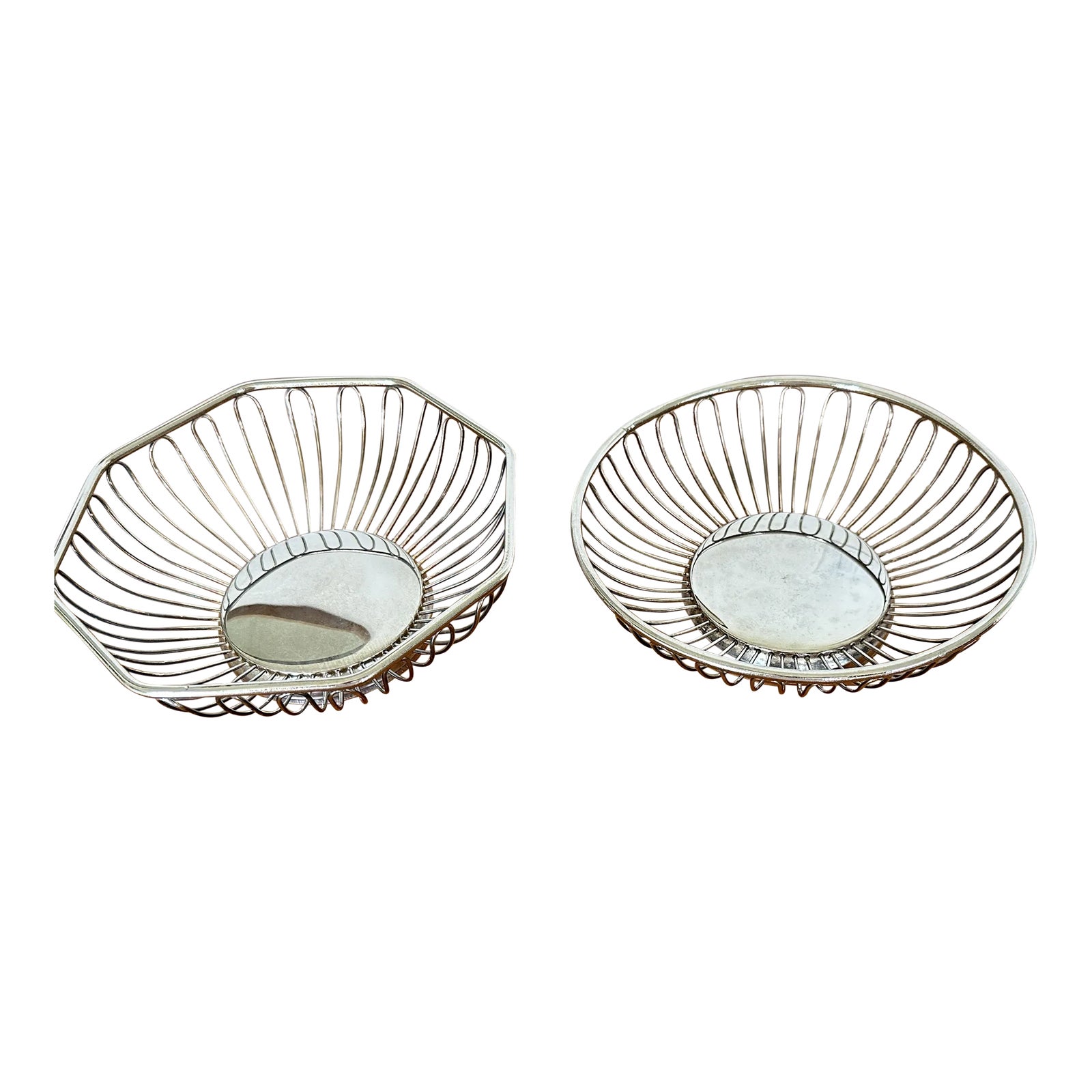 Pair of 1980s Silverplate Open Wire Baskets | Chairish