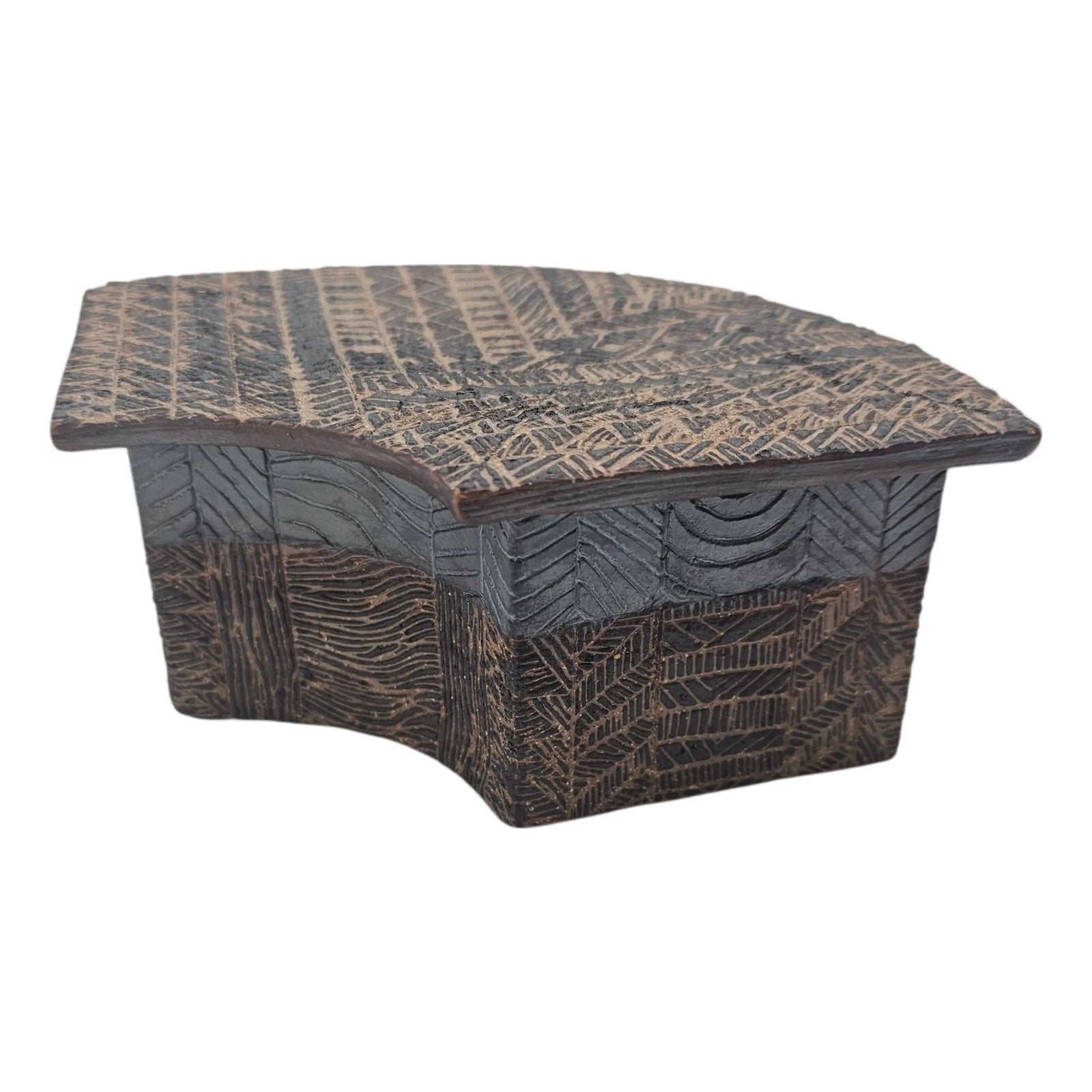 Studio Pottery Sgraffito Carved Lidded Box, Signed | Chairish