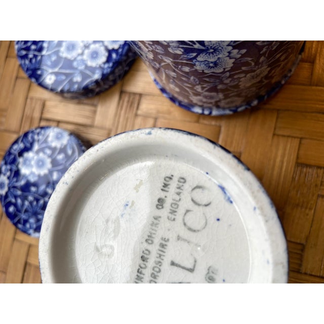 Vintage Chintz Calico Crownford Small Blue and White Floral Jars- Set ...