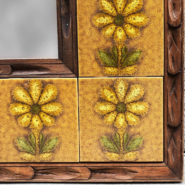 Vintage Spanish Style Mirror With Carved Wood and Ceramic Tile Frame ...