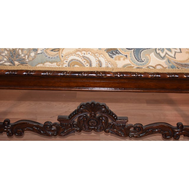 1900s Antique Victorian Carved Dark Mahogany Window Bench | Chairish