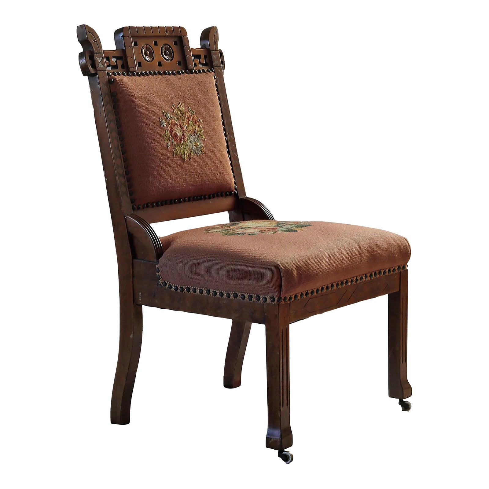 Antique Aesthetic Movement Chair With Needlepoint Accents | Chairish