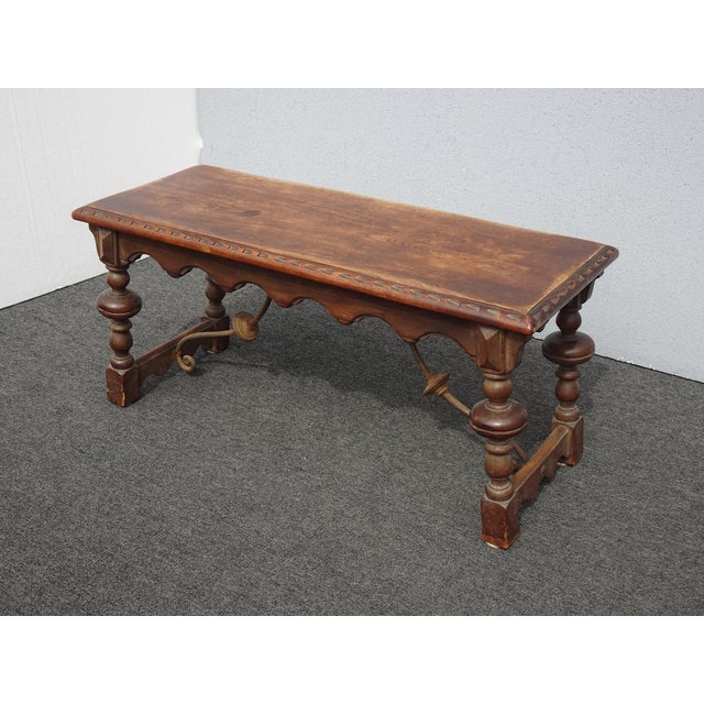 Vintage Spanish Style Bench W Iron Stretcher ~ French Country | Chairish