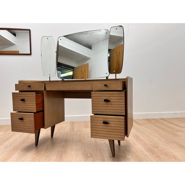 1950s Mid Century Triple Mirror Vanity by Harris Lebus | Chairish